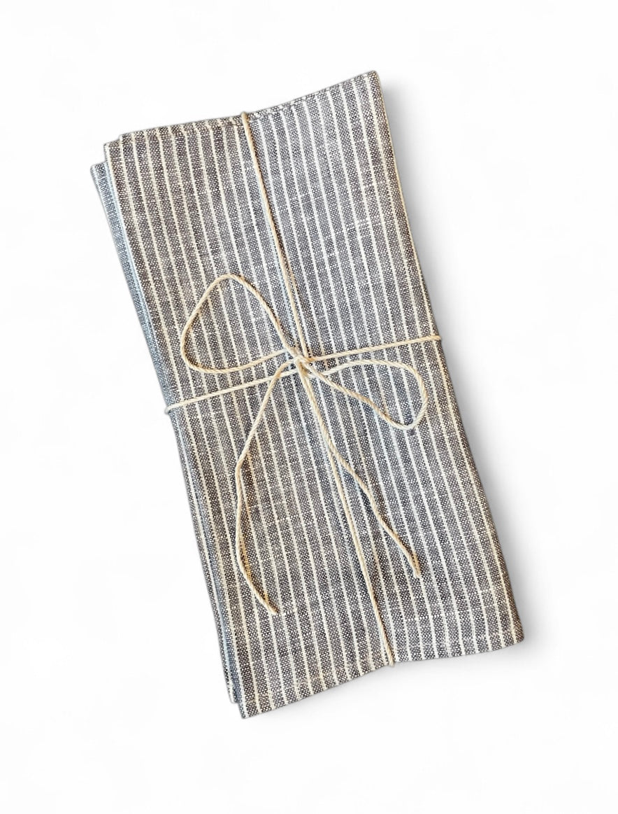 Linen Napkin Grey + White Stripe | Set of 4 – Maude Woods