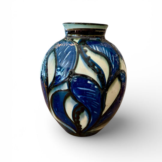 Vintage Pottery Blue + White Vase by HAK, Denmark, Signed – Maude Woods