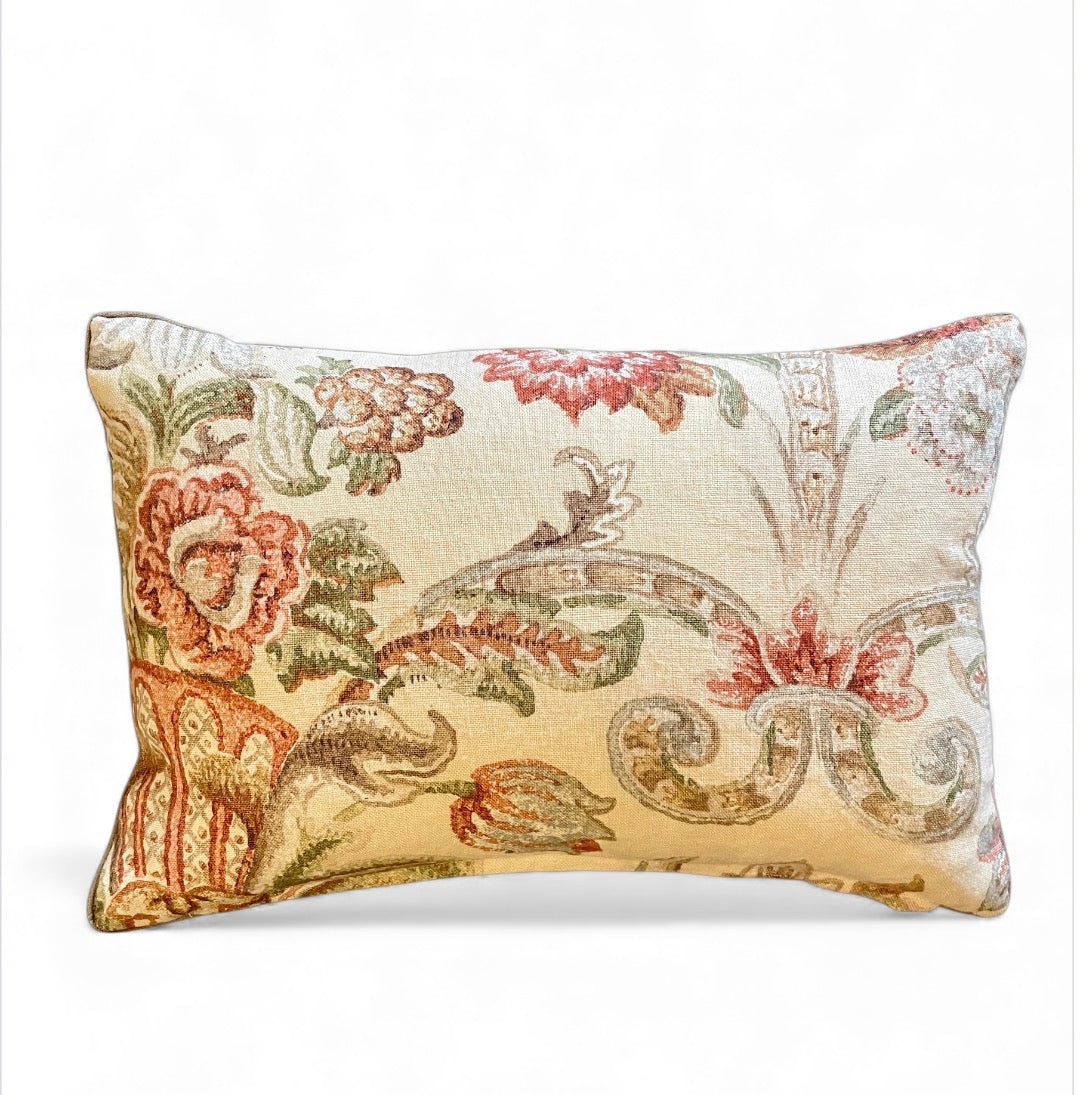 Custom 12" x 18" Pillow made from Vintage Printed Linen w/ a Floral De ...