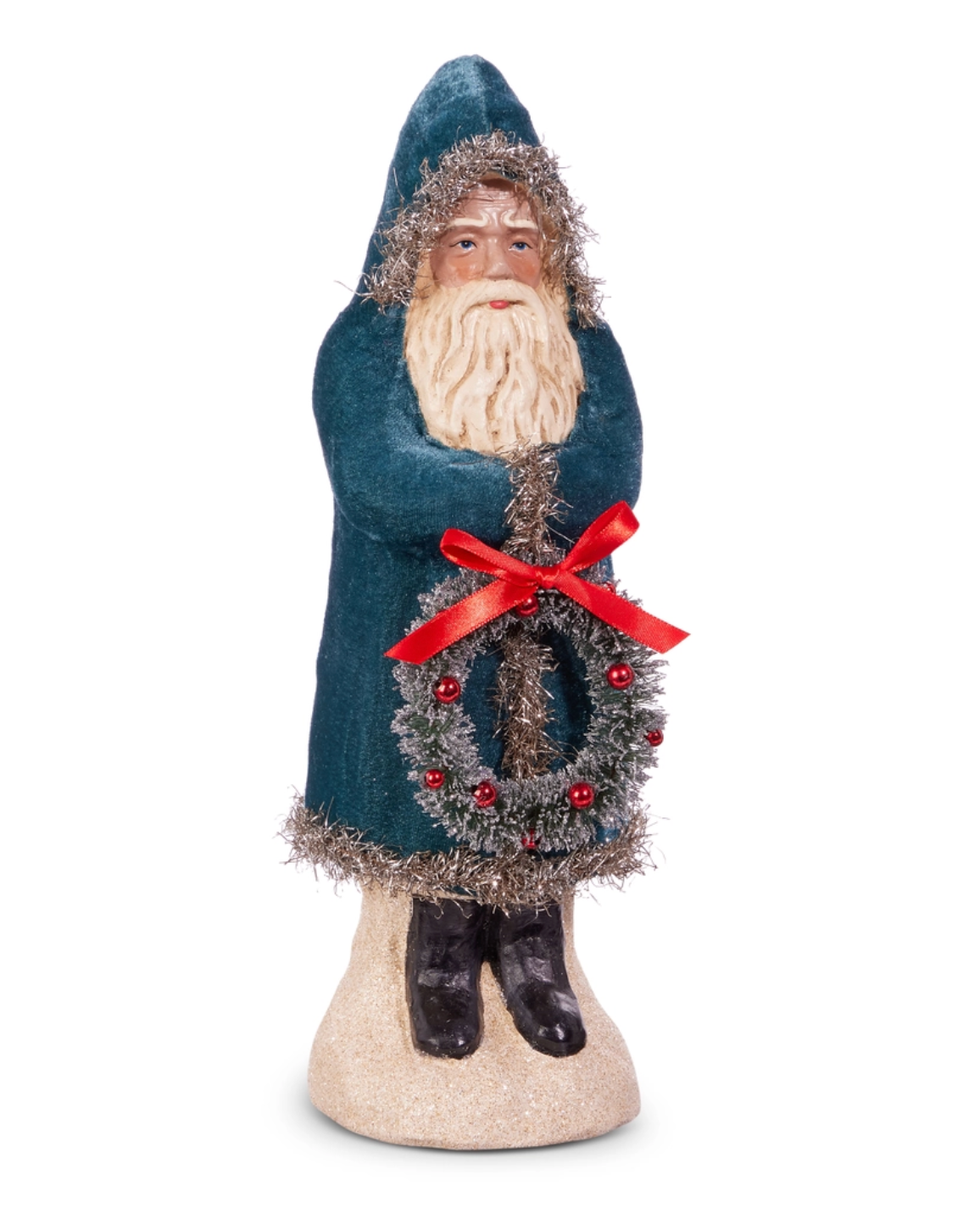 12" Blue Velvet Santa with Wreath – Maude Woods
