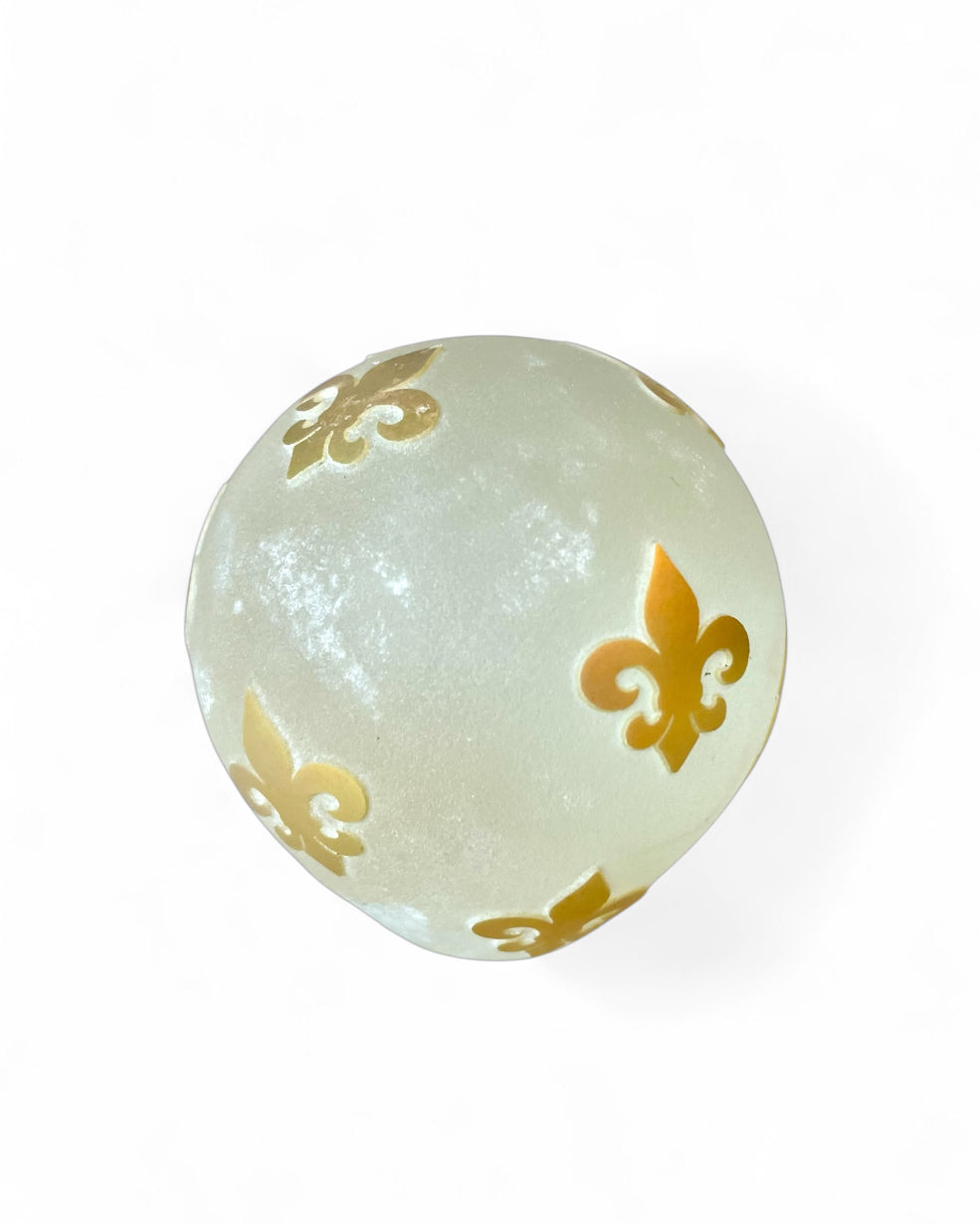 Correia Frosted Art Glass Paperweight w/ Gold Fleur de Lis Design | 1 ...