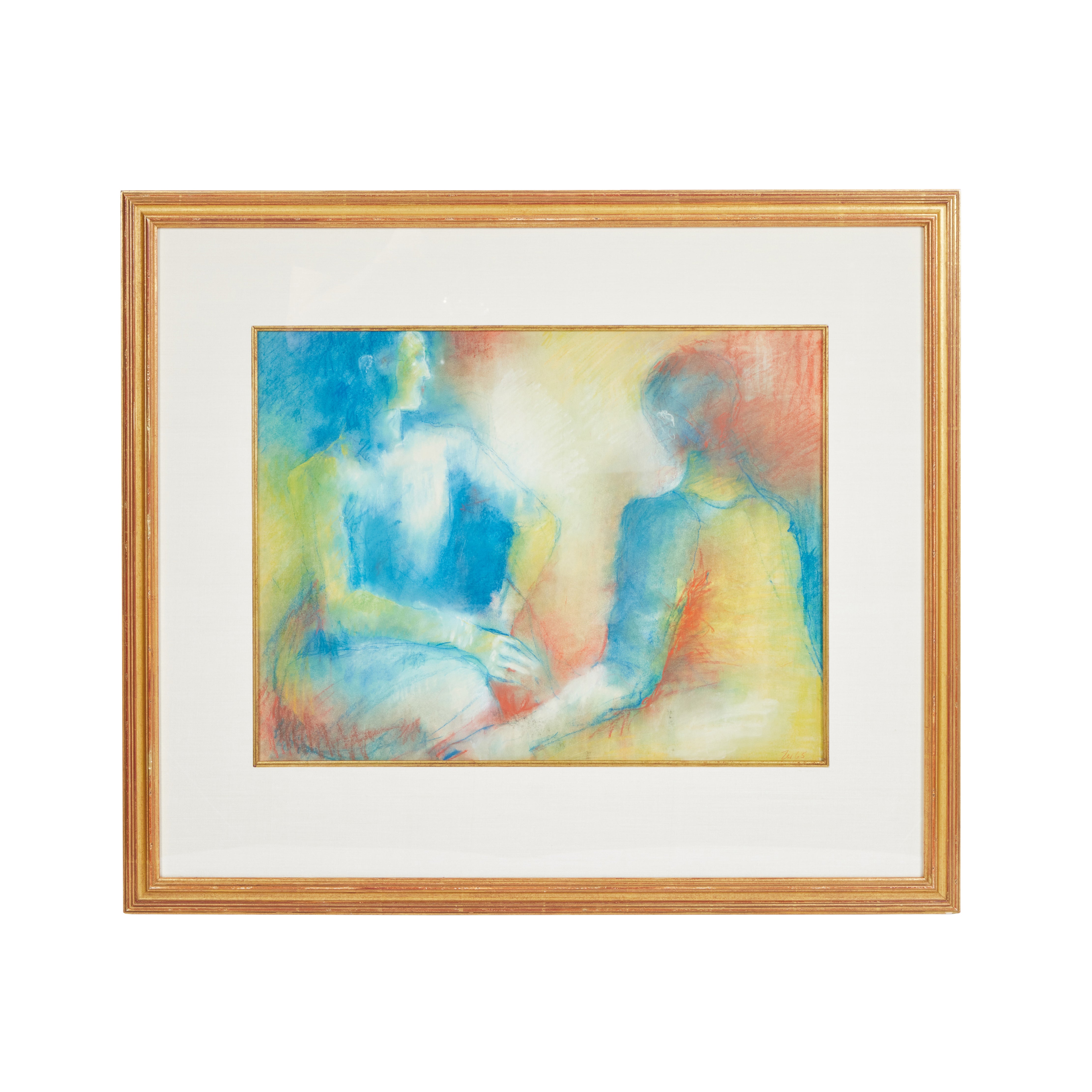 Original Pastel Drawing of 2 Figures Signed by Artist and dated 1965 ...